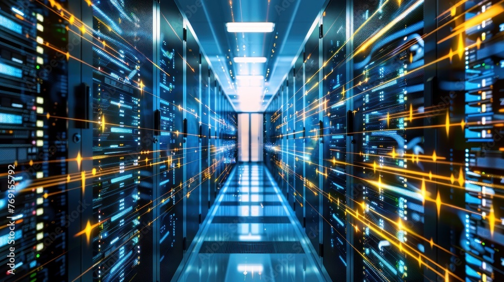 Data Center Corridor Full of Rack Servers ,Projection Visualization Stock Photo | Adobe Stock