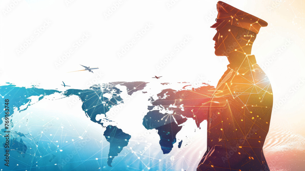 Silhouette Airline Pilot jets map of the world, overlay commercial ...
