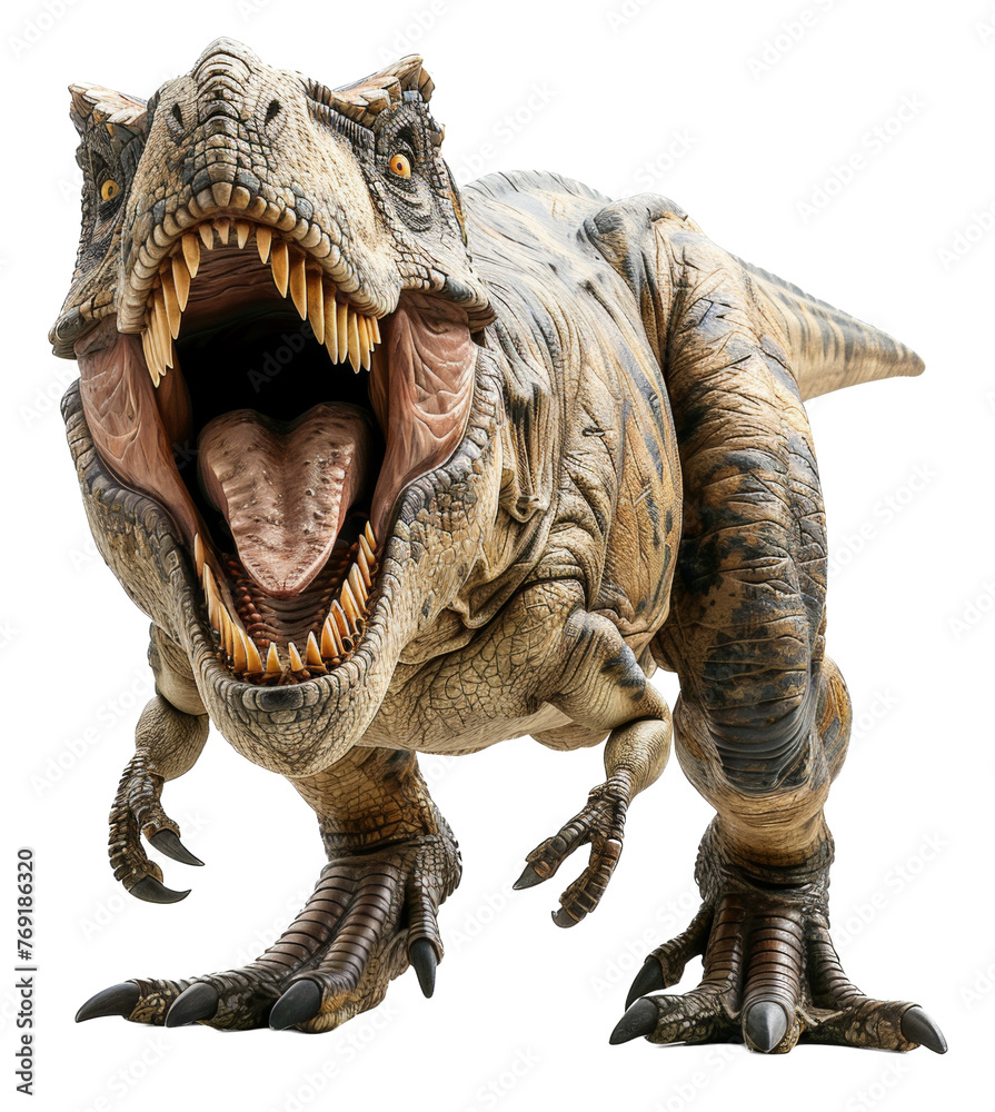 Ferocious tyrannosaurus rex roaring with open mouth, cut out - stock ...