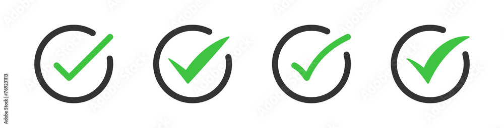 check mark icon set. check box icon with correct, accept checkmark ...
