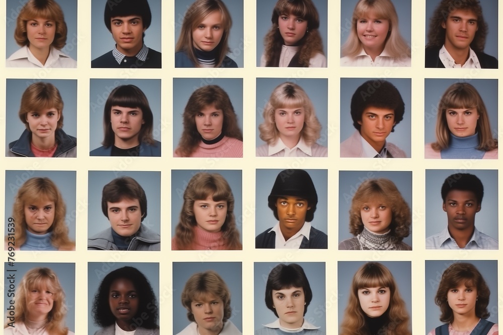 High school yearbook from 1980s students faces Stock Photo | Adobe Stock