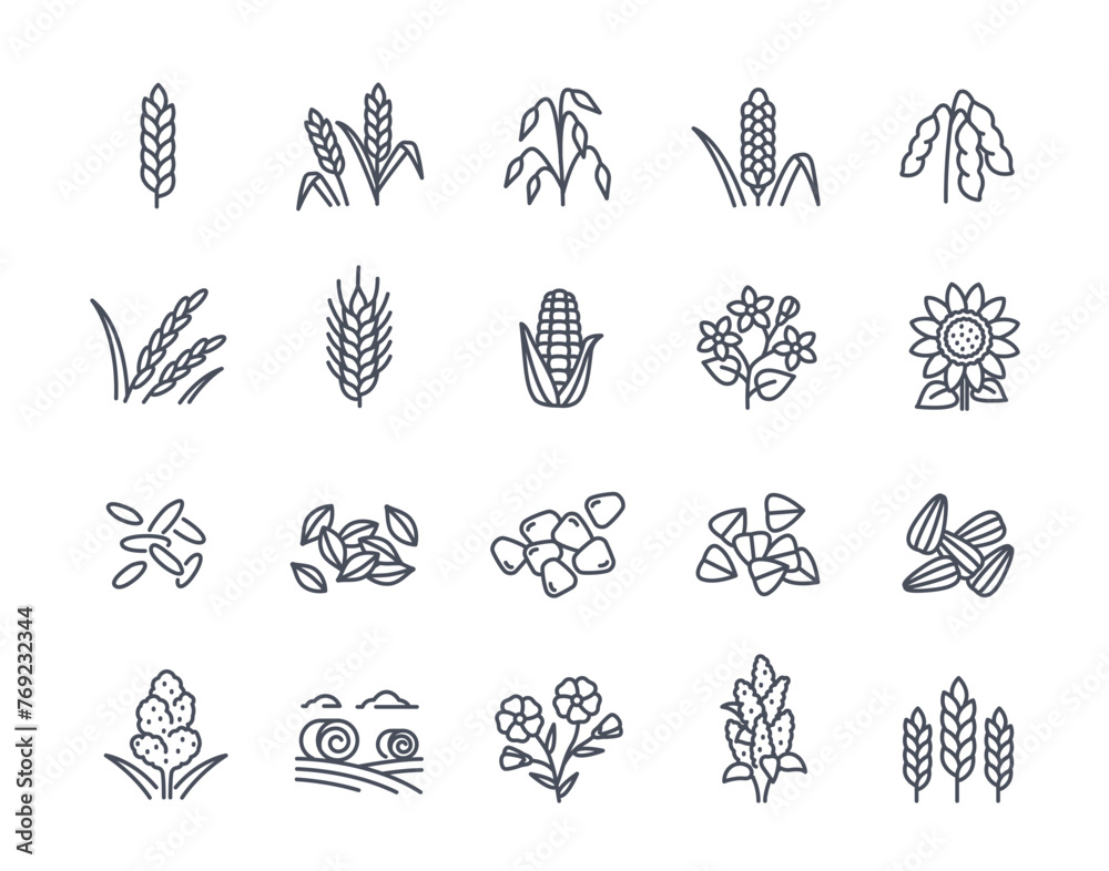 Vector Set Of Cereals Linear Icons Stock Vector Adobe Stock