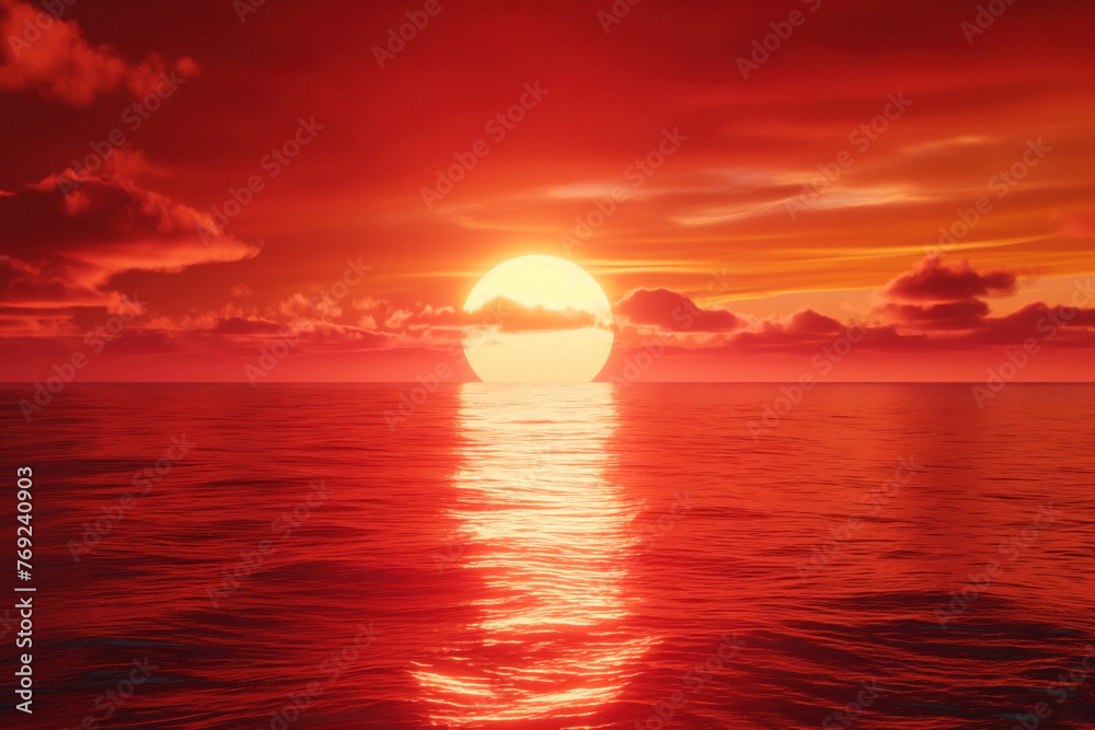 Amazing red sunset over ocean. Stock Photo | Adobe Stock