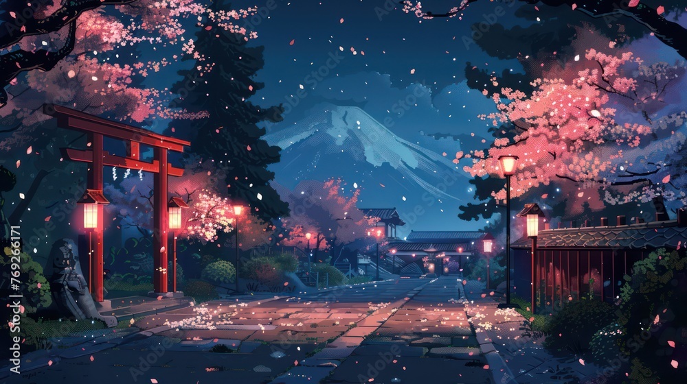 8-bit pixel art of anime cherry blossoms in the beautiful night Stock ...