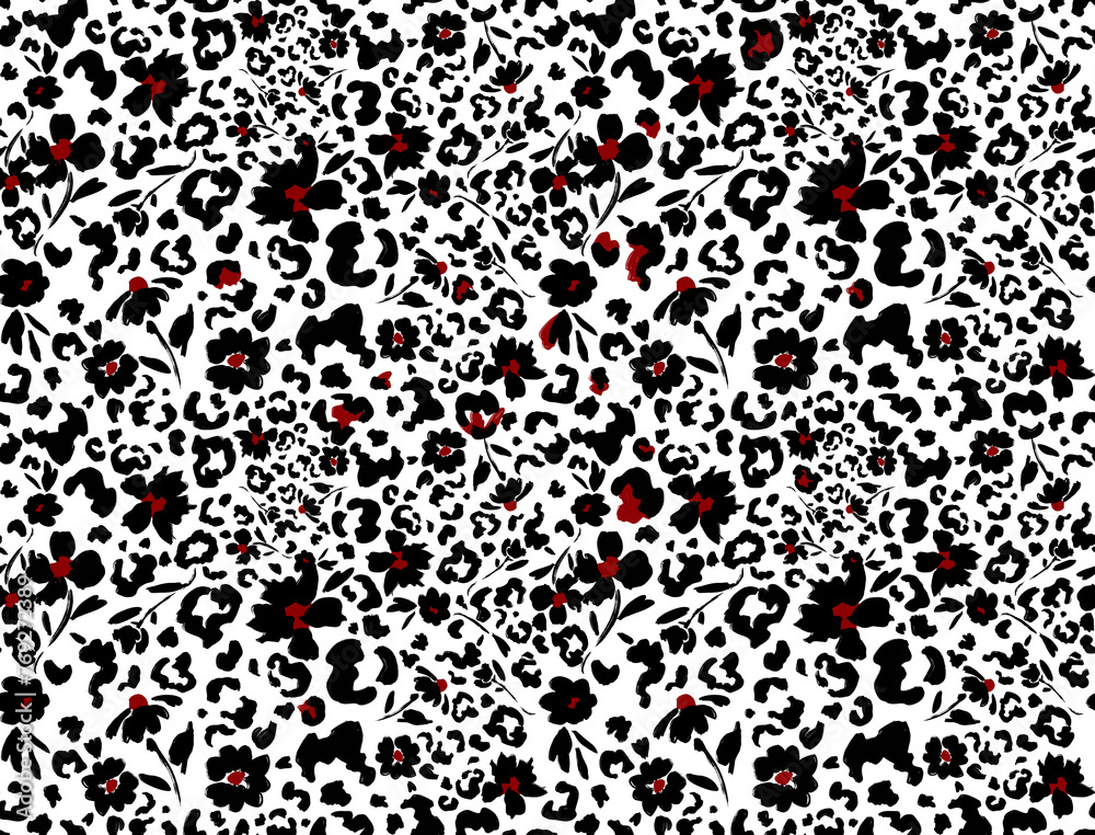 Leopard and flower pattern. Seamless leopard background. Stock ...