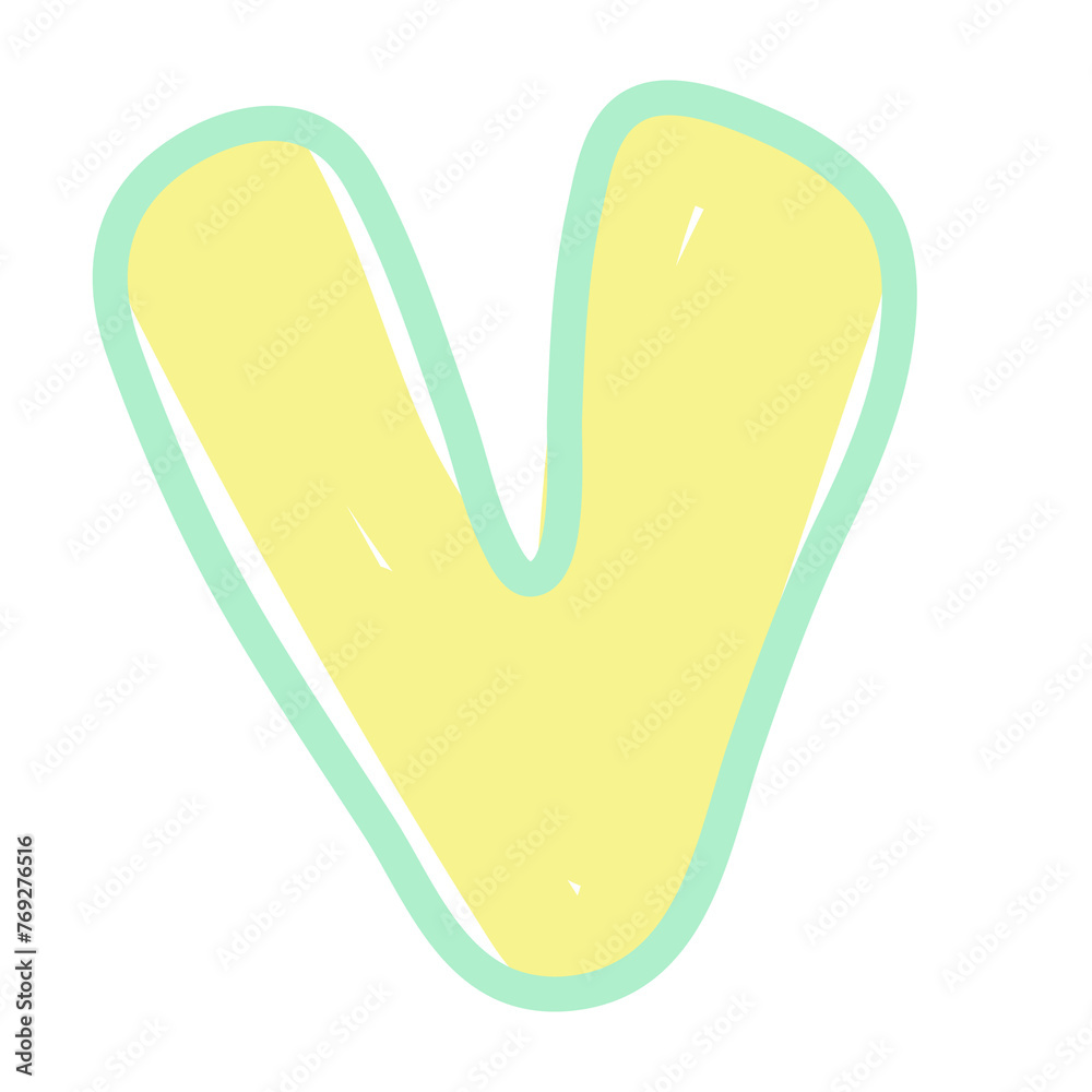 Hand drawn V alphabet letter for brand logo, icon, decoration, pastel ...