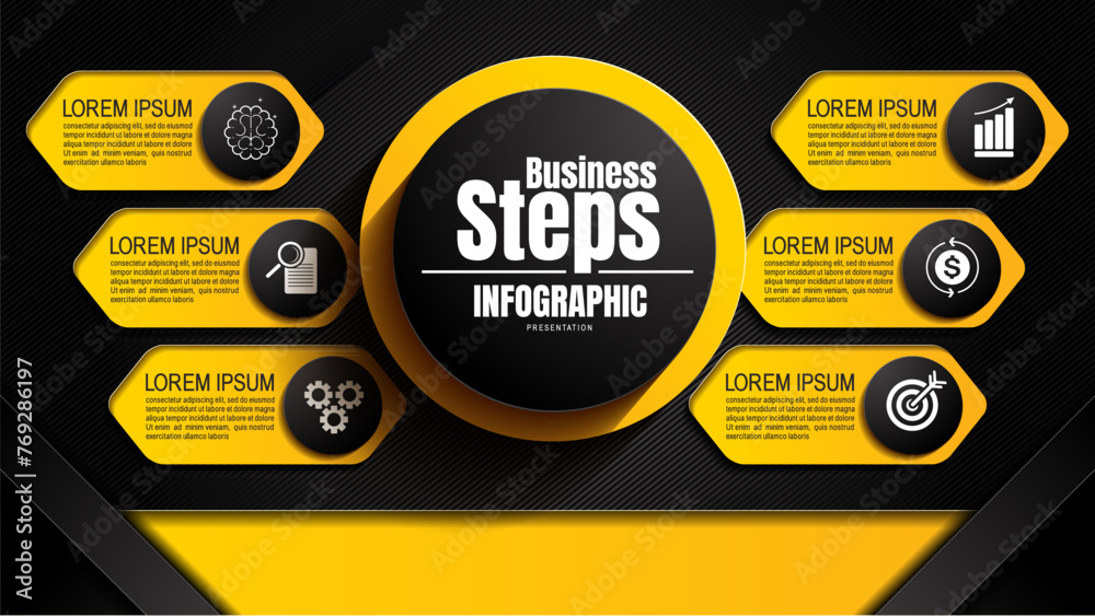 Engaging black and yellow infographic templates for presentations ...