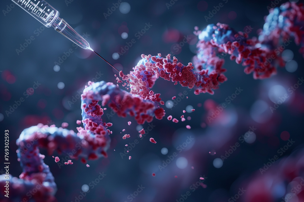 DNA research, biochemistry, genetics and medicine concept. 3D rendering ...