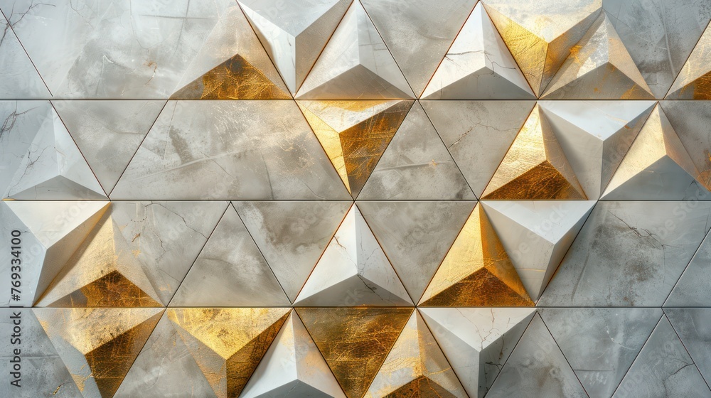 White and gold triangle wall tiles with a shiny and smooth finish ...