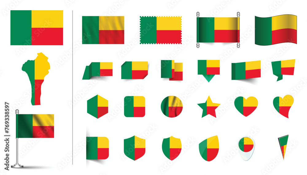 set of Benin flag, flat Icon set vector illustration. collection of ...