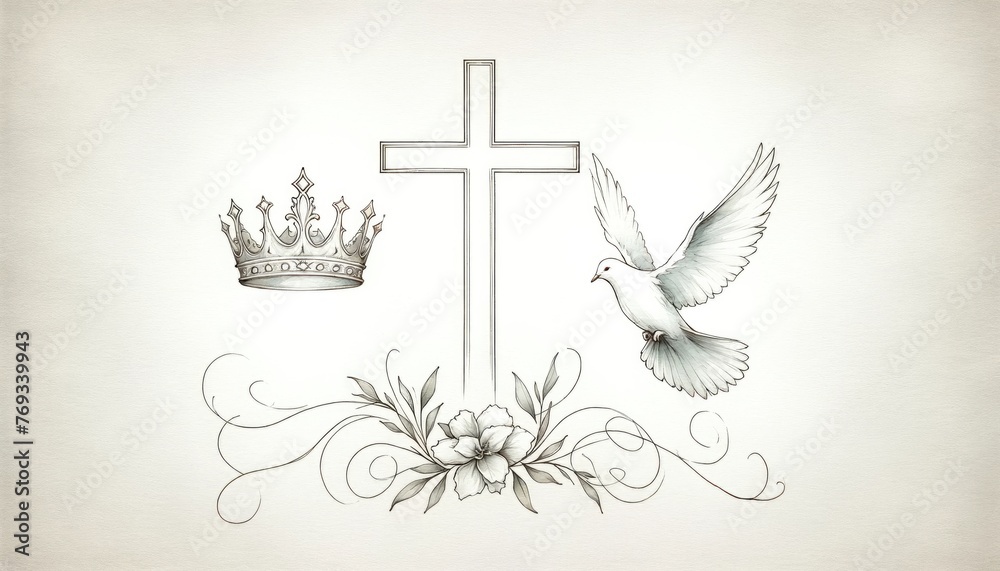 Holy Trinity symbols. Cross, crown and dove of Holy Spirit. Christian ...