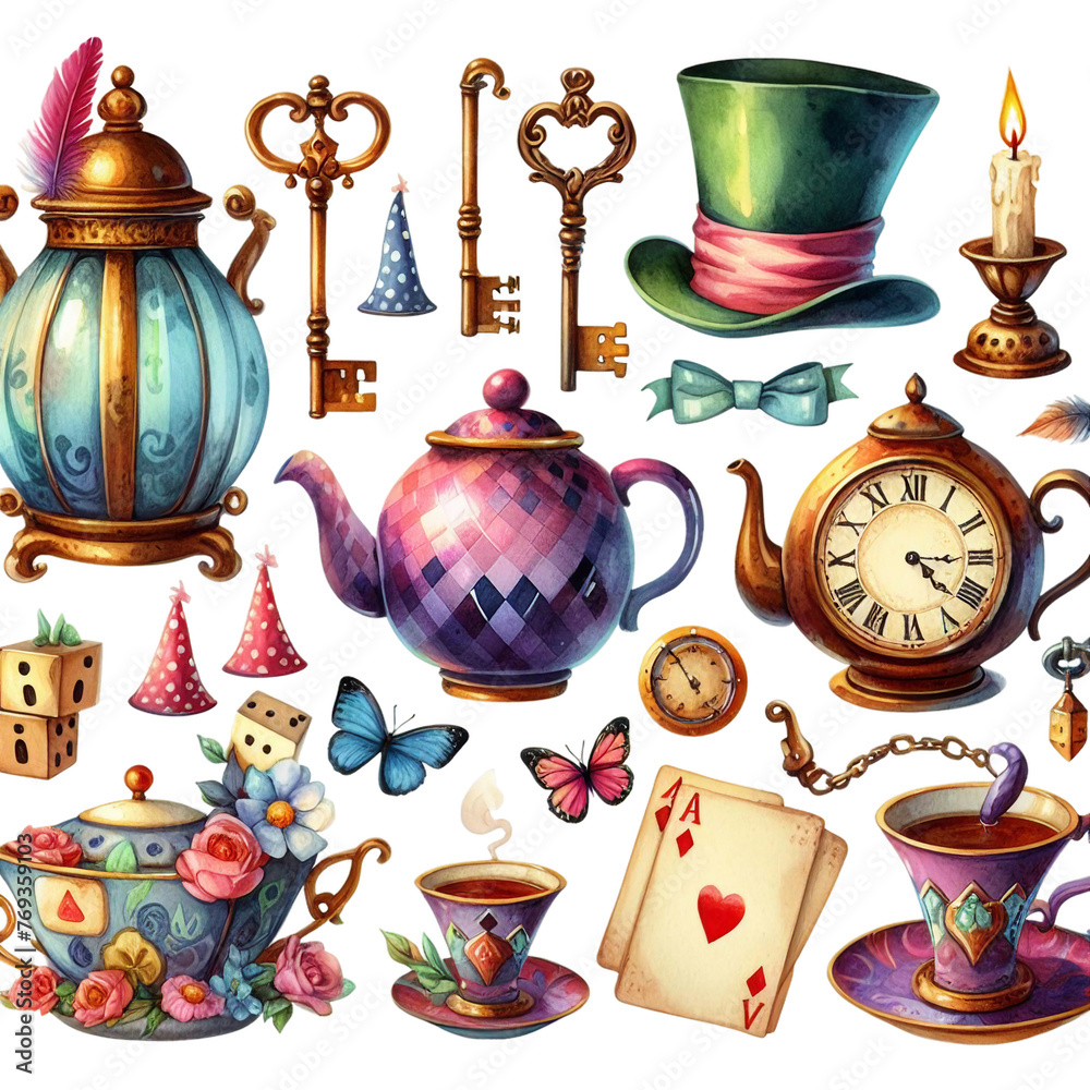 Cut out set of Watercolor Alice in Wonderland Clipart Set Mad Hatter's ...