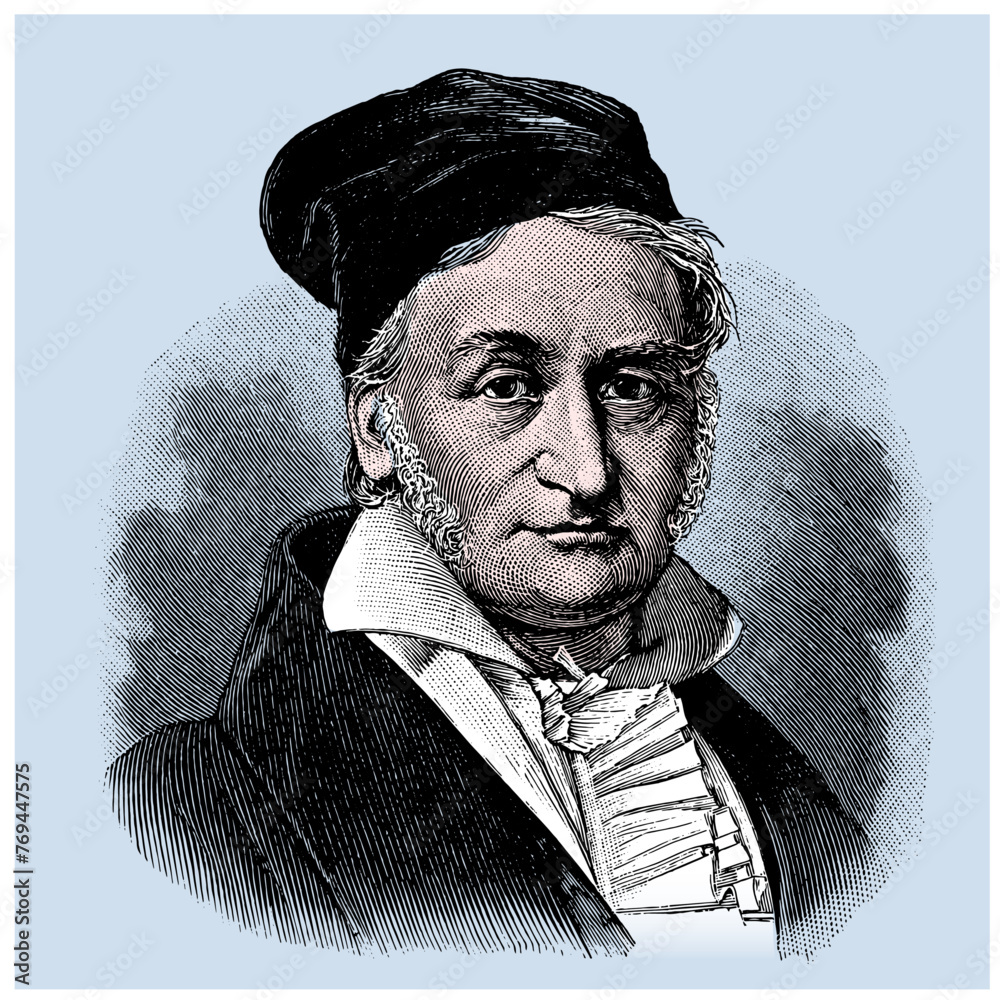 vectored colored old engraving of famous German mathematician ...