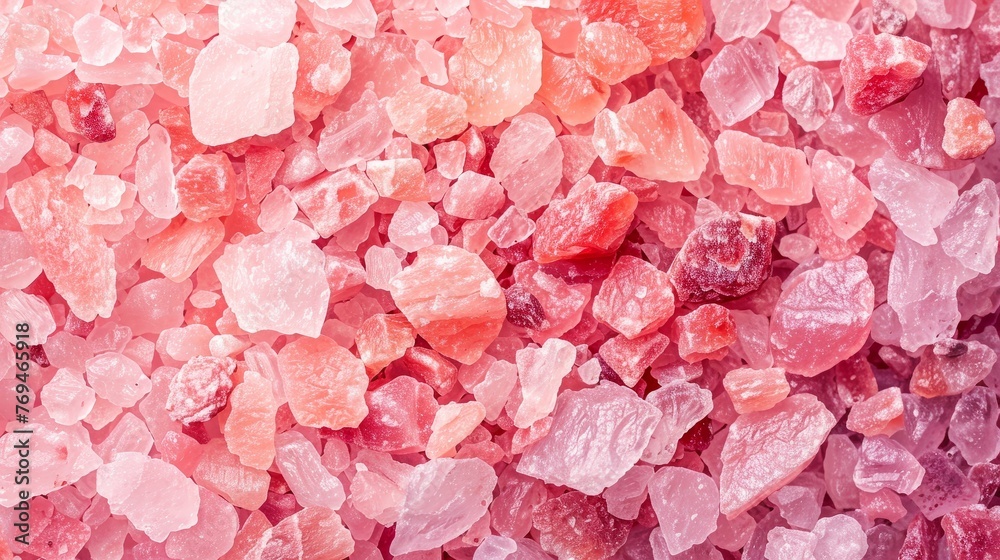 Pink Himalayan salt crystals clustered together showcasing varied hues ...