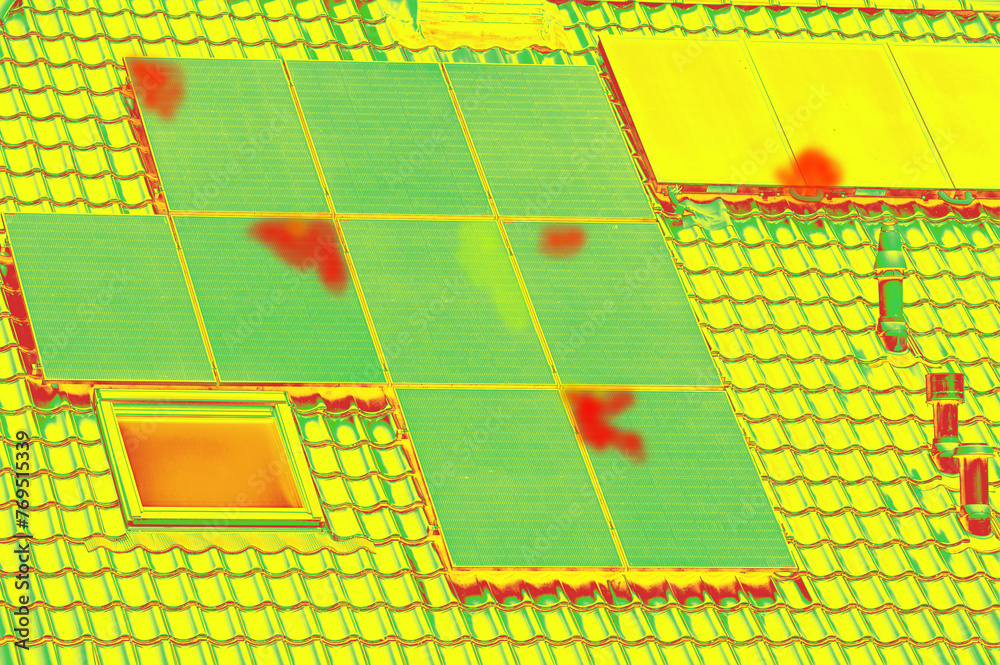 Thermographic inspection of photovoltaic systems on a roof by the house ...