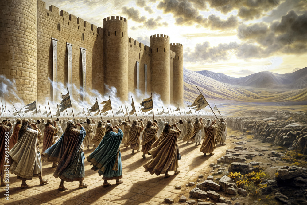 Israelite Army Marching: Walls of Jericho Trumpets Blowing Stock Photo ...