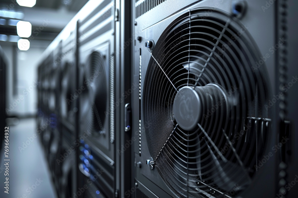 detailed photograph of cooling systems integrated into sleek server ...