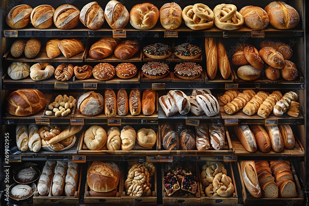 Step into a bustling baker shop with aromatic bread buns of various ...