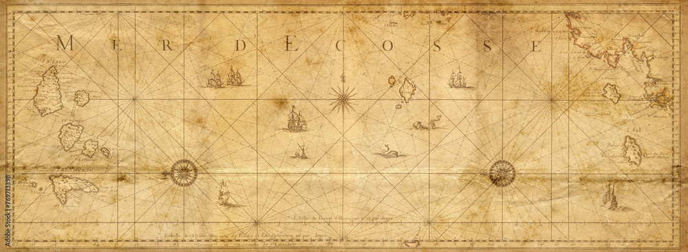 Old map collage background. A concept on the topic of sea voyages ...
