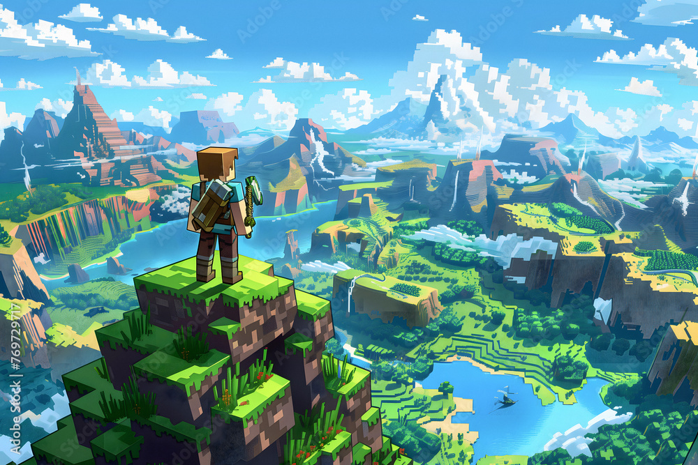 Pixel Man In Fantasy Pixelart World Or Universe, Game Design Concept ...