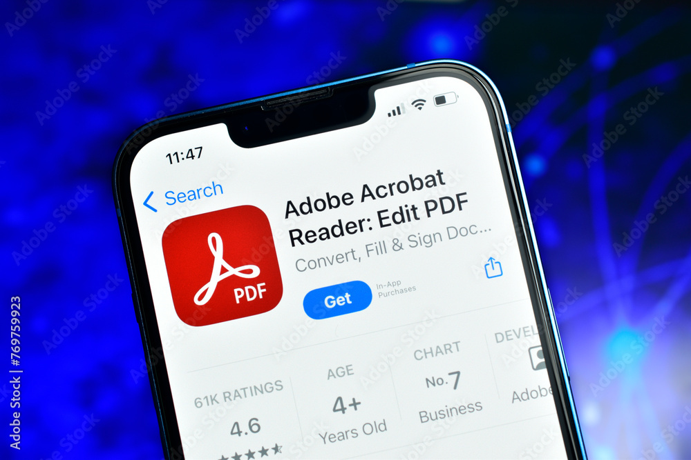 Photo Stock Adobe Acrobat Reader app used to read and edit pdf on ...