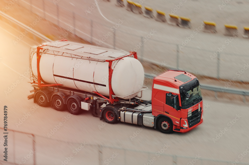 Tank Container With Dangerous Goods Multimodal Transportation Stock ...