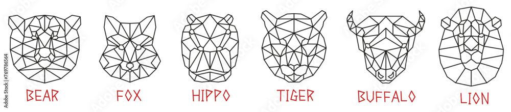 Animal faces. Animals are drawn with a polygon. Faces of animals in a ...