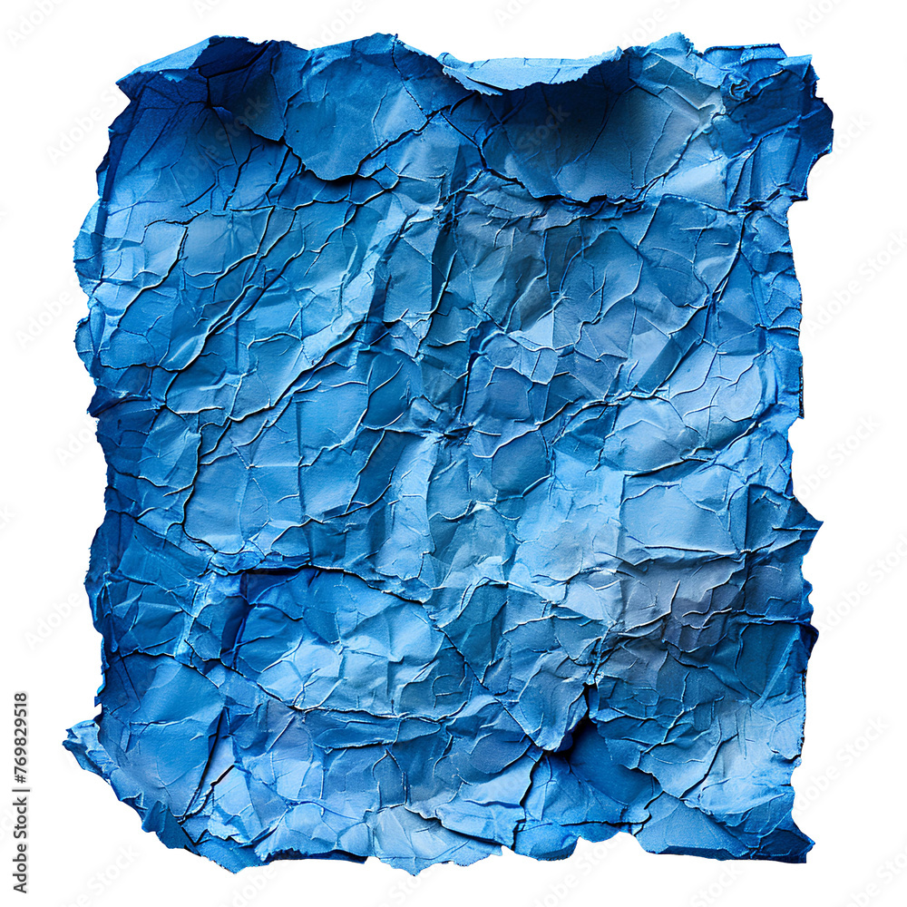 Fotografie Blue crumpled paper top view PNG. Blue old paper texture for ...