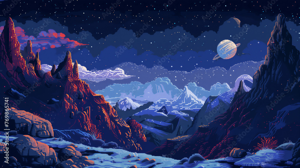 pixel art of planet dungeon background battle scene in RPG old school ...