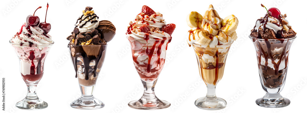Collection of Sundae sundaes ice cream frozen dessert in tulip glass ...