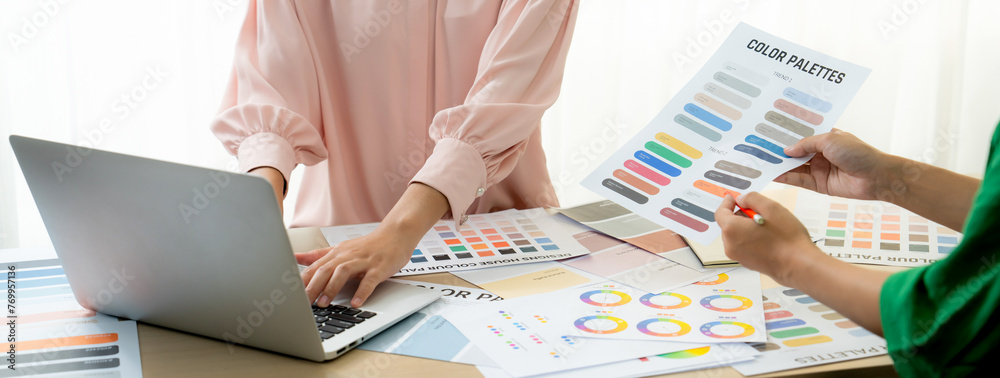 Creative graphic design presents selective color while manager using ...