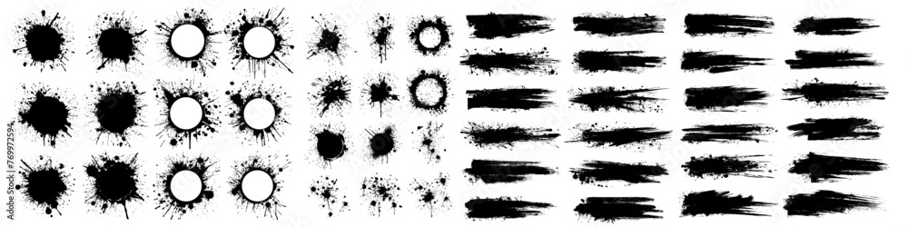 Grungy paint brush strokes and artistic ink splatters with smears and ...