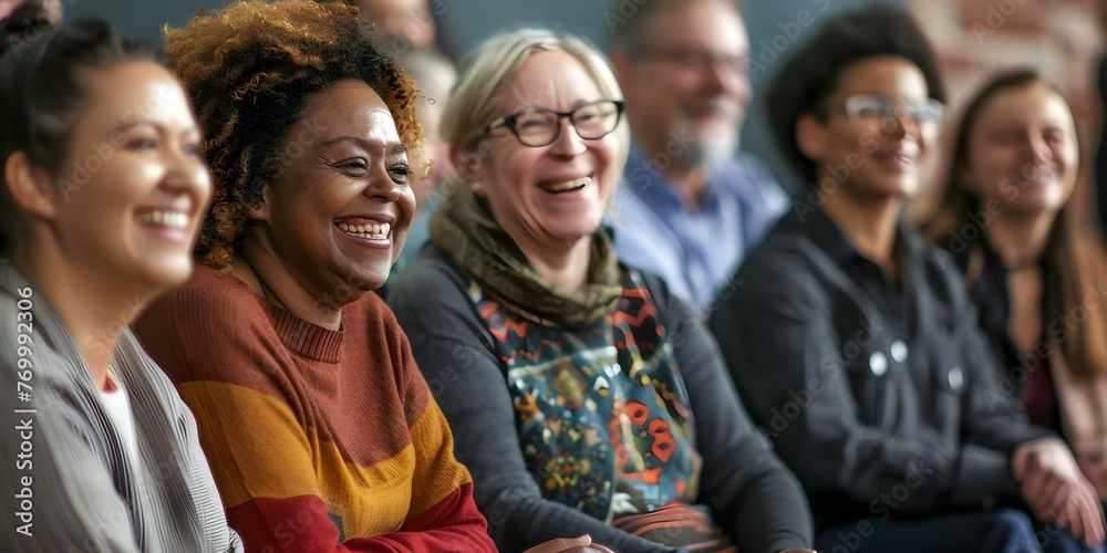 Foto de Stock Diverse group of adult learners meeting smiling and ...