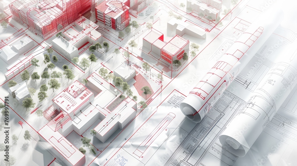 Stock-Illustration „Detailed urban planning blueprint, architectural ...