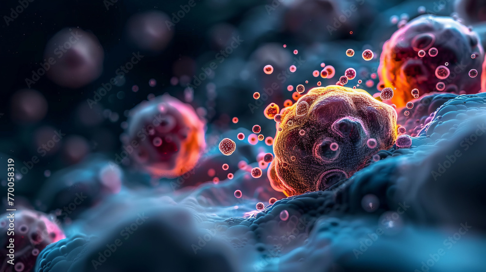 cancer sphere clusters with lots of depth on dark background, cobalt ...