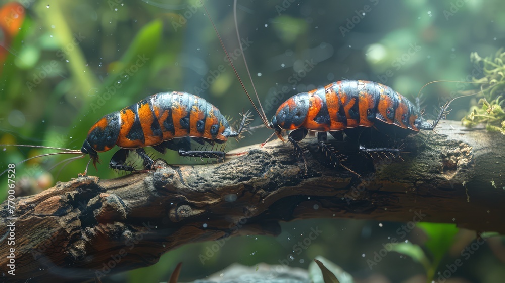Madagascar hissing cockroaches on a log. Hissing cockroaches in a ...