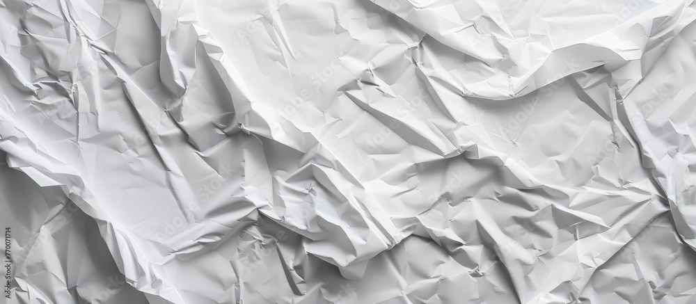 Poster template with wrinkles in white color. Mock up of glued paper on ...