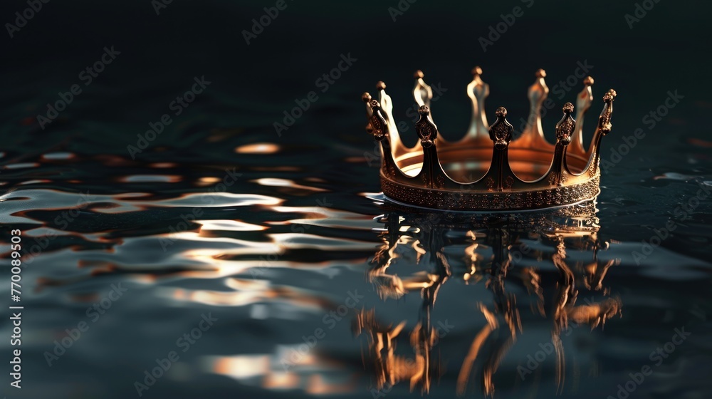 King crown with shadow on water isolated black background. AI generated ...