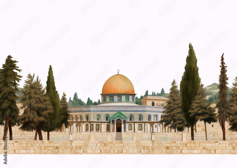 pencil drawing of the Dome of the Rock in Al-Quds , middle eastern ...