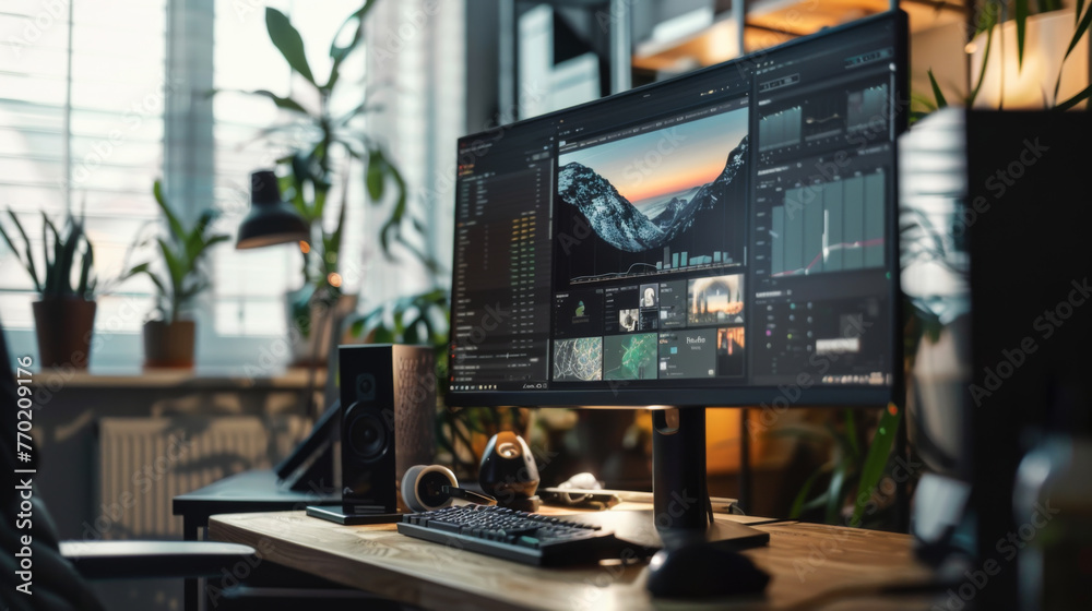 A computer monitor displays a series of images and graphs. The computer ...