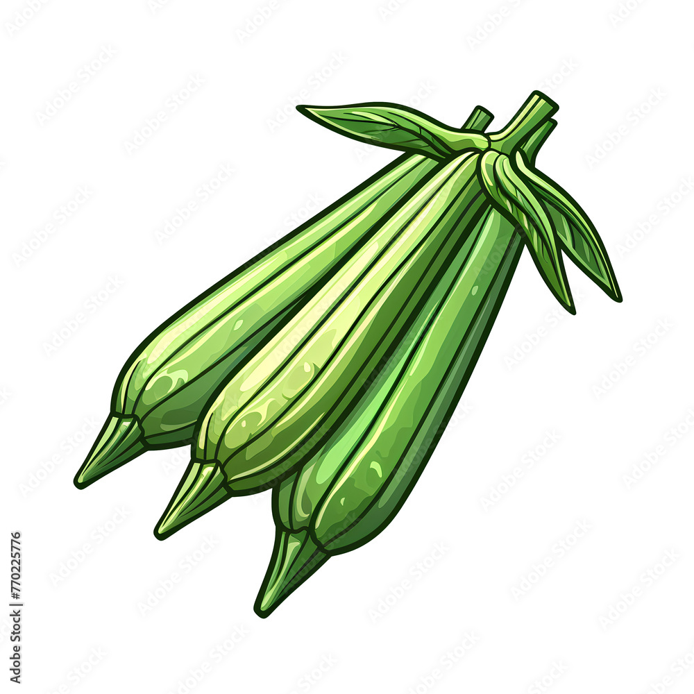 Okra, icon, cartoon style, transparent background white background no ...