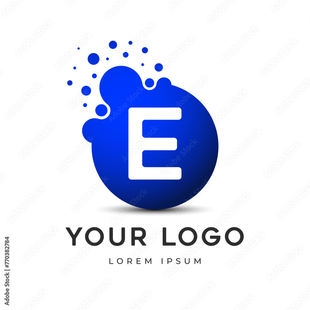 Stock-Vektorgrafik „Letter E Logo with dots, Lettering unit with round digital pixels circles ...