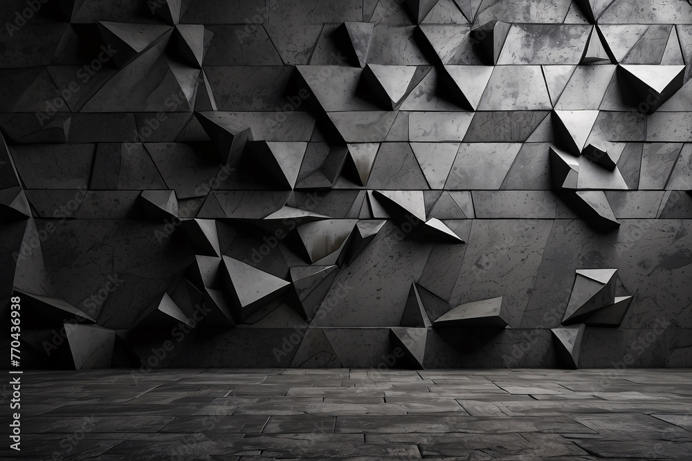 Striking 3-dimensional triangular shapes protruding from a black and ...