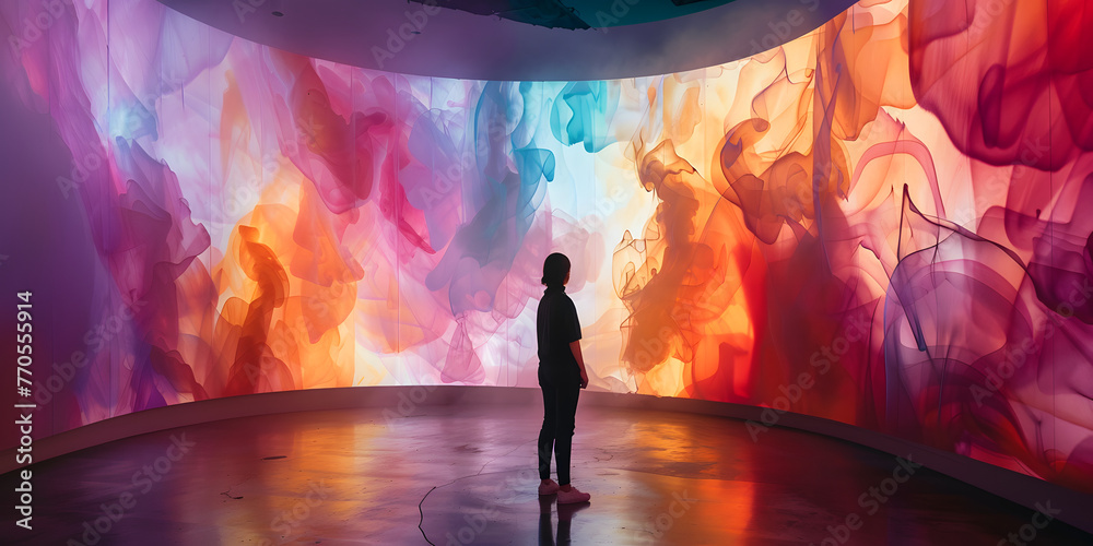 Abstract digital art installation with interactive elements, allowing ...