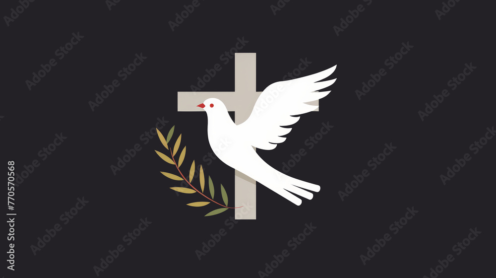 Dove of Peace with Olive Branch Beside Christian Cross. Christian ...