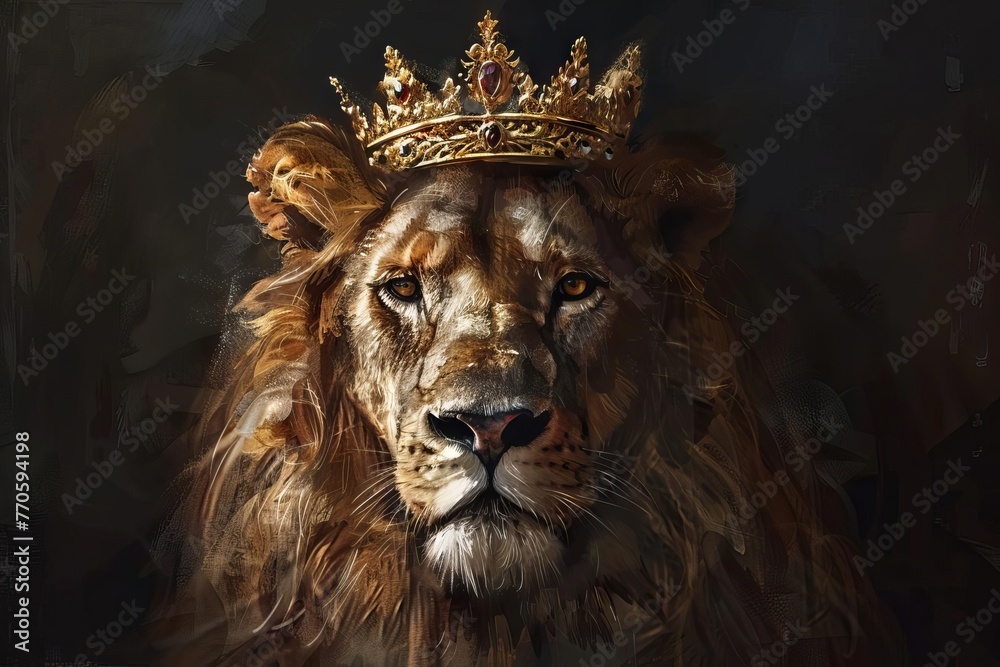 Lion with Regal King Crown, Jesus Christ as Lion of Judah, Christian ...