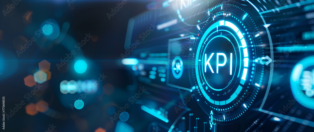 Abstract futuristic background with the "KPI" text on a digital screen ...