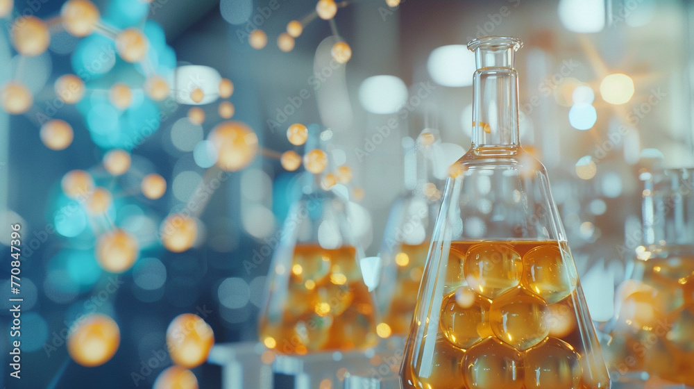 Biopharmaceuticals discovery process, closeup on new drug compounds and ...