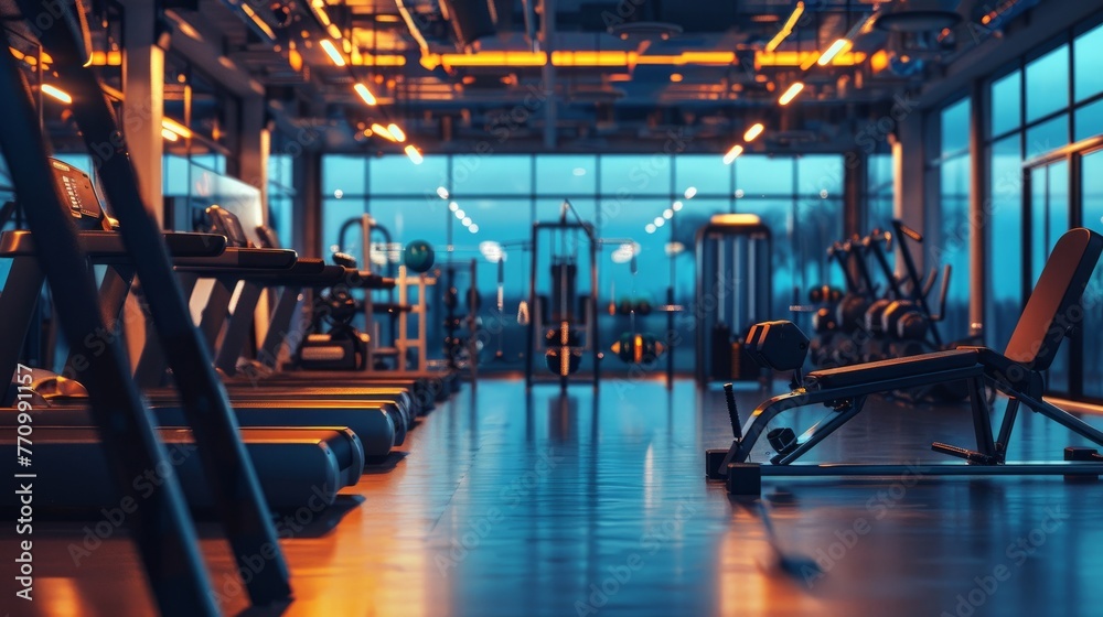 A panoramic view of a well-equipped gym Stock Illustration | Adobe Stock