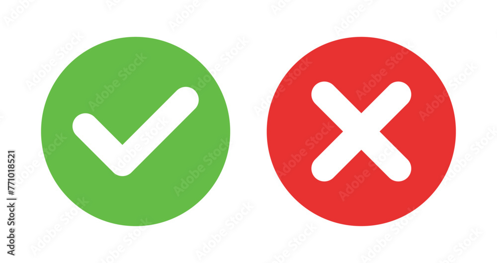 Checkmark and cross. Isolated vector symbol. Checkmark right symbol ...